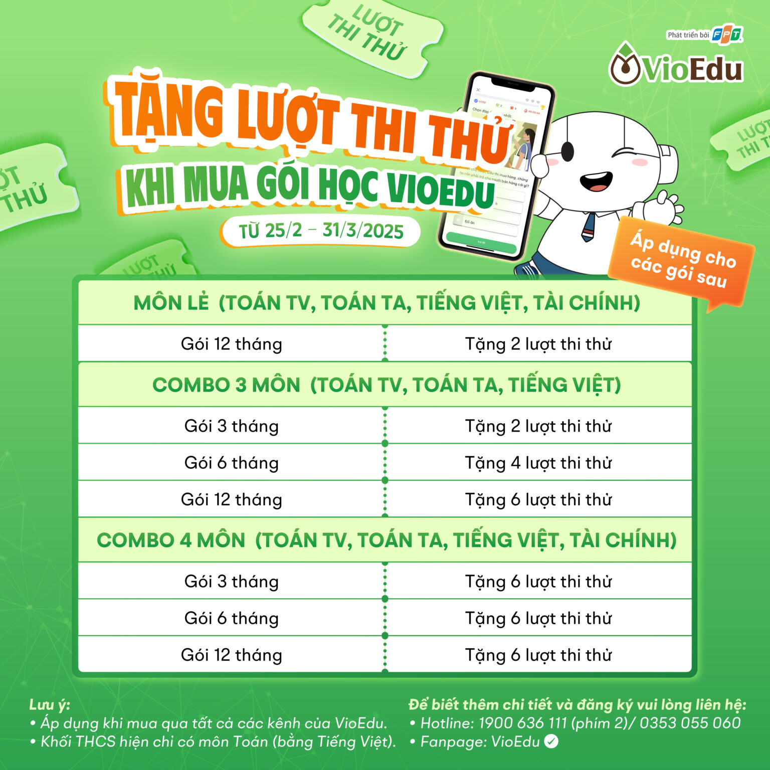 Hướng dẫn sử dụng lượt thi trải nghiệm vòng các cấp Đấu trường VioEdu | VioEdu
